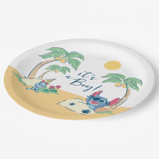 Lilo and Stitch Beach | Boy Baby Shower Paper Plates | Zazzle