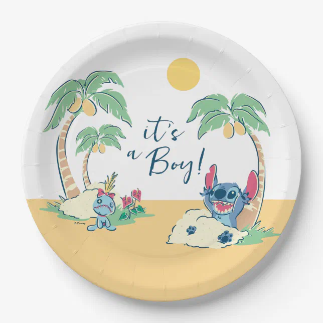 Lilo and Stitch Beach | Boy Baby Shower Paper Plates | Zazzle