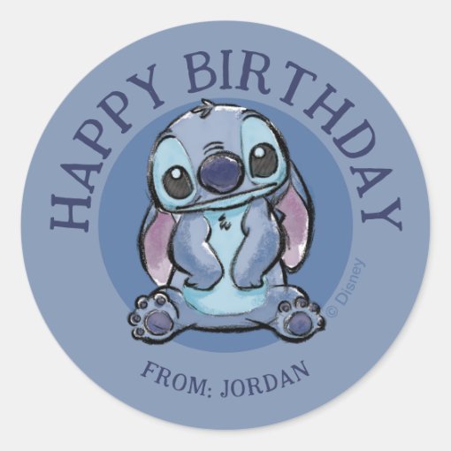 Lilo Stich Stitch Sketch Happy Birthday Classic Round Sticker