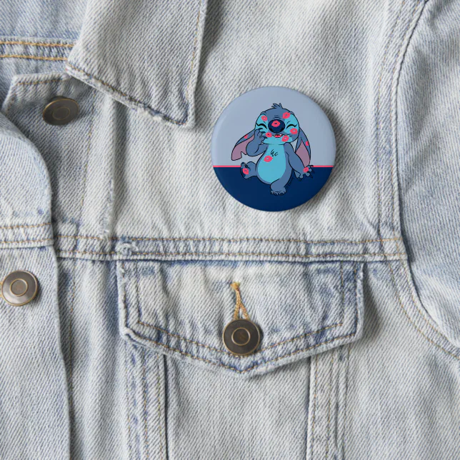 Lilo & Stitch | Stitch Covered in Kisses Button | Zazzle