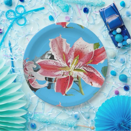 Lily blue lillies Floral flowers Party Paper Plate | Zazzle