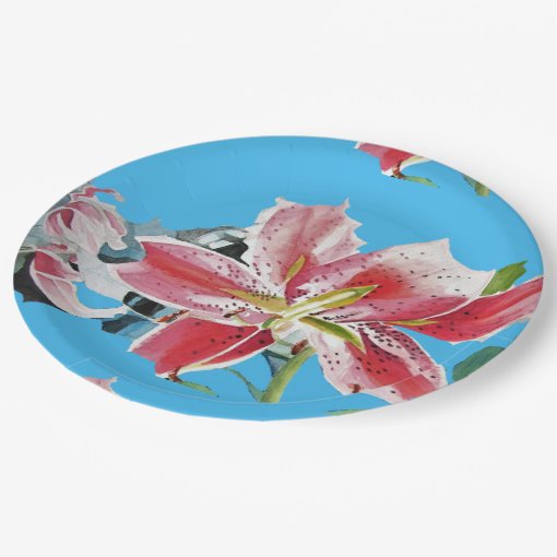 Lily blue lillies Floral flowers Party Paper Plate | Zazzle