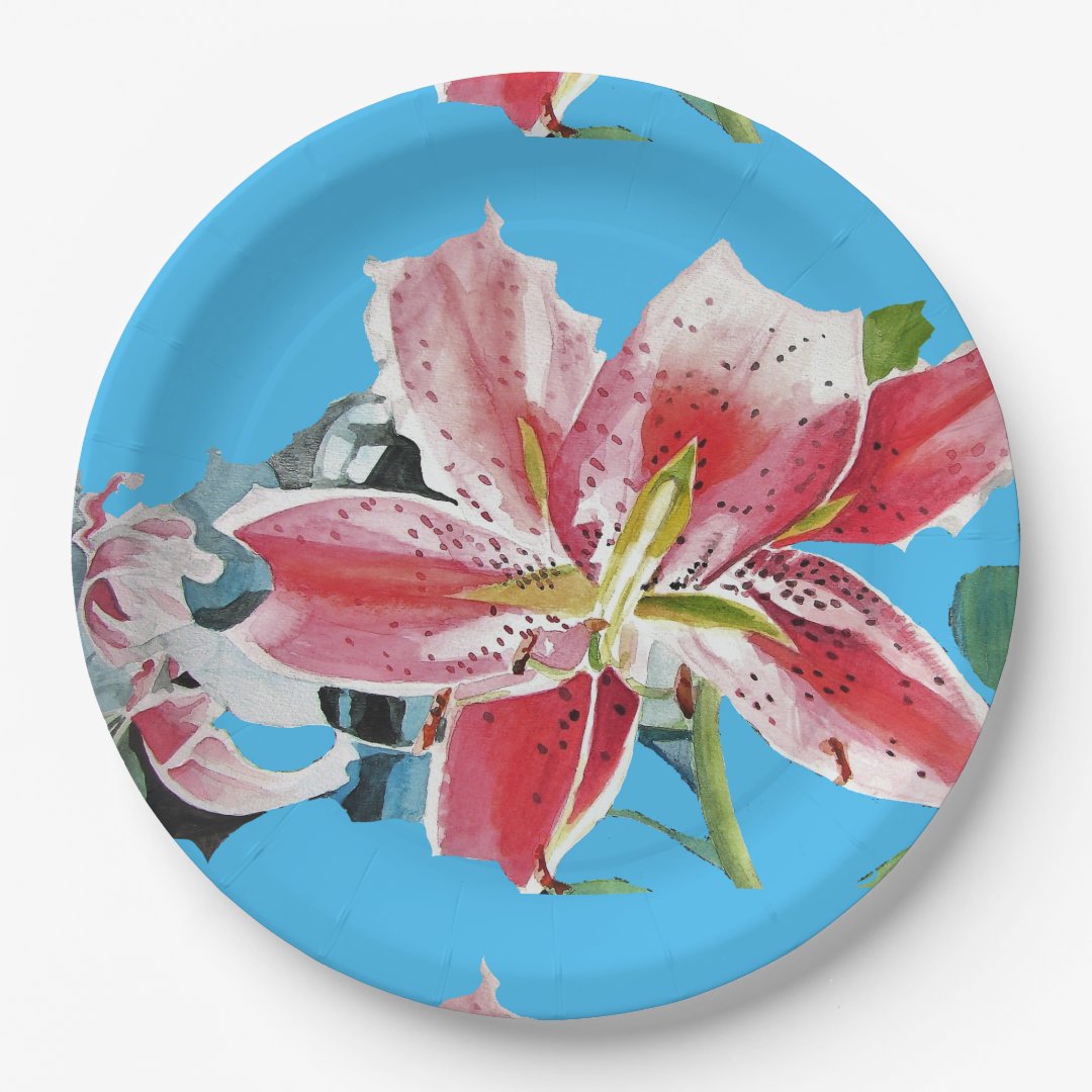 Lily blue lillies Floral flowers Party Paper Plate | Zazzle