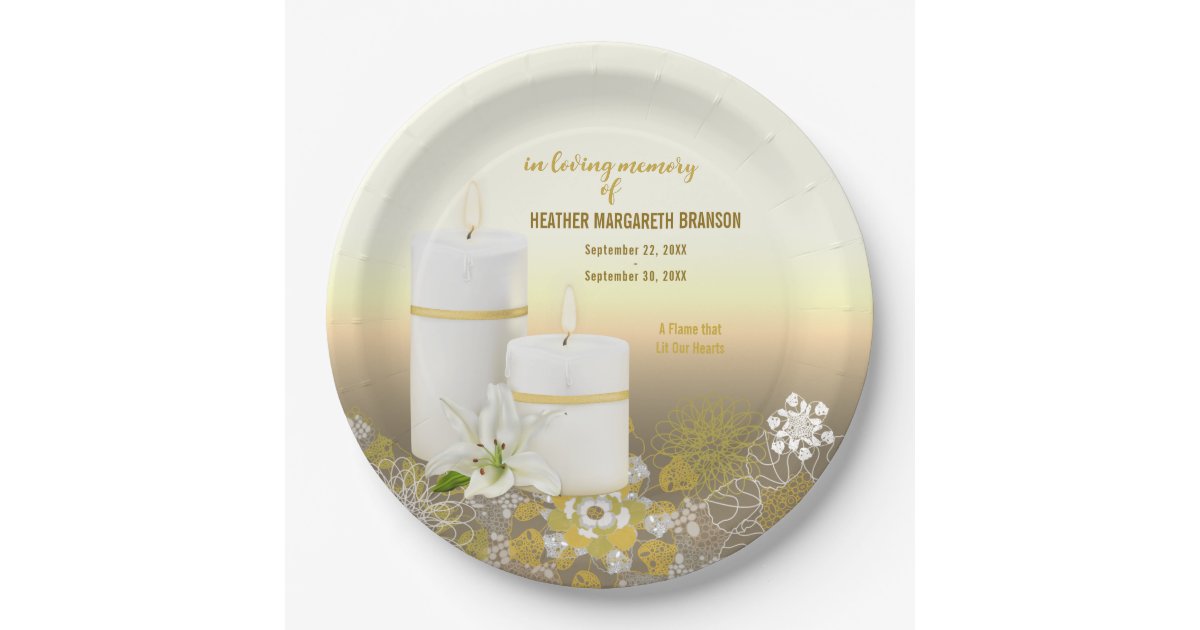 Lily Candle Funeral Memorial Paper Plates | Zazzle
