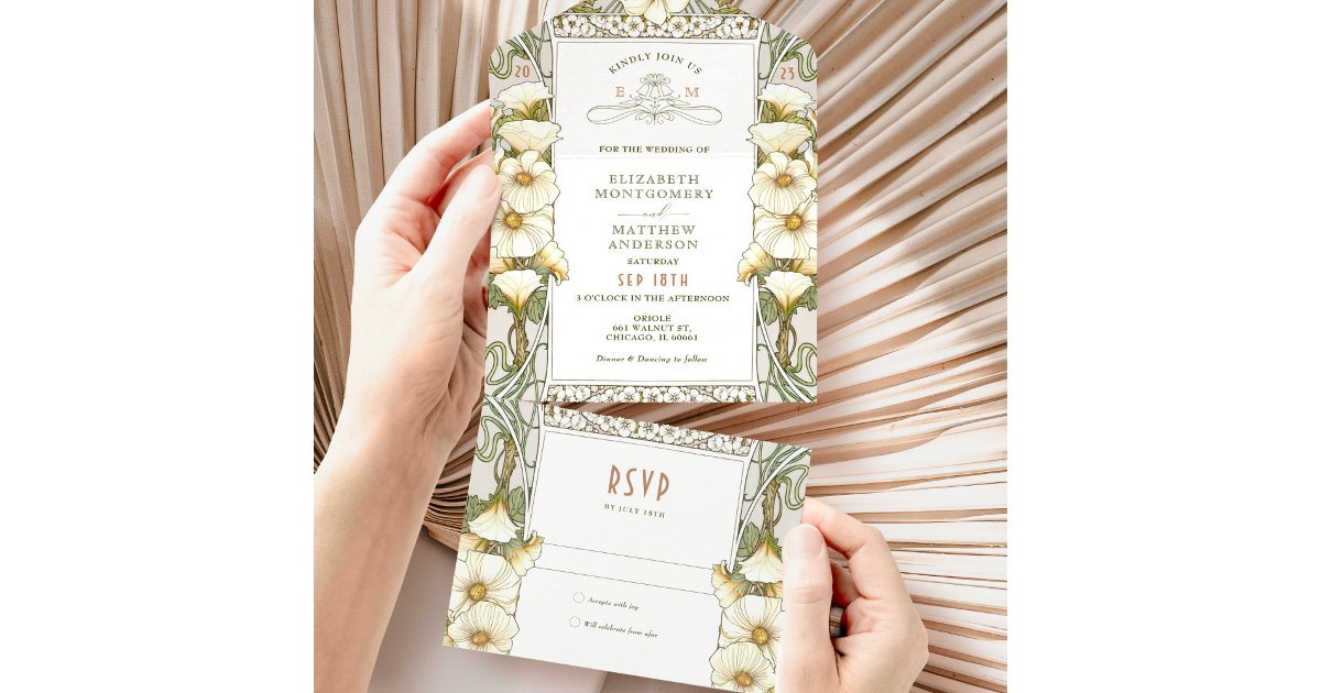 Lily Vintage Wedding All in One Invitation Mucha | Zazzle