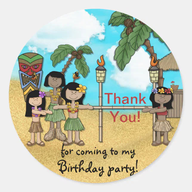 Limbo Luau Birthday Party - Thank You Classic Round Sticker | Zazzle