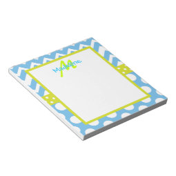 Lime and Blue Chevron Polka Dots Monogram Notepad | Zazzle