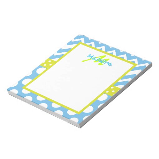 Lime and Blue Chevron Polka Dots Monogram Notepad | Zazzle