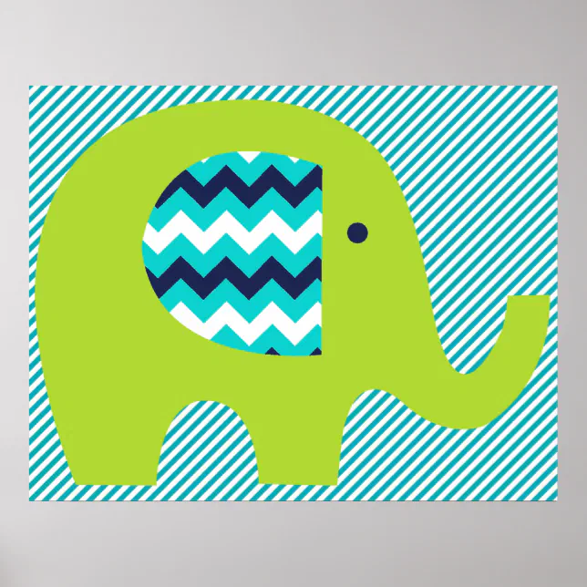 Lime and Teal Elephant Nursery Poster | Zazzle