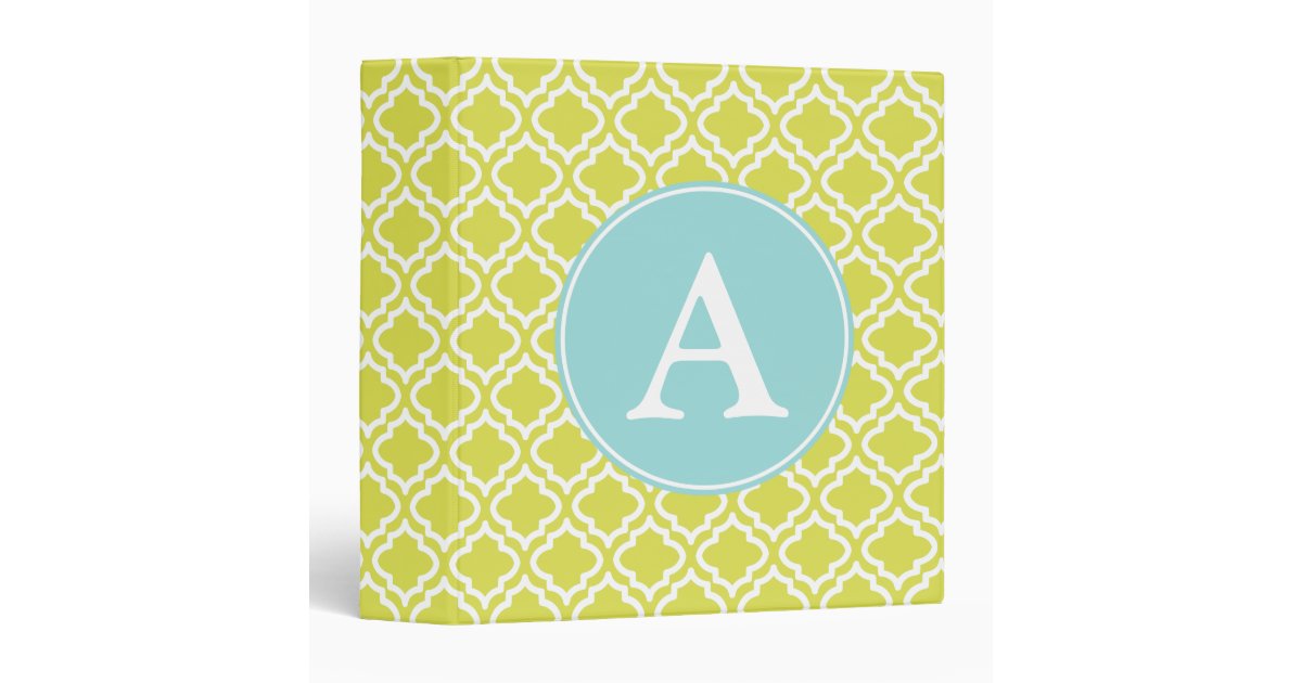 Lime Aqua Monogram Binder | Zazzle