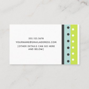 Lime, Blue and Gray Dots and Stripes Calling Card | Zazzle