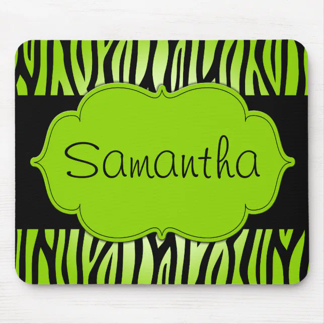 Lime Green and Black Zebra Personalized Mouse Pad | Zazzle