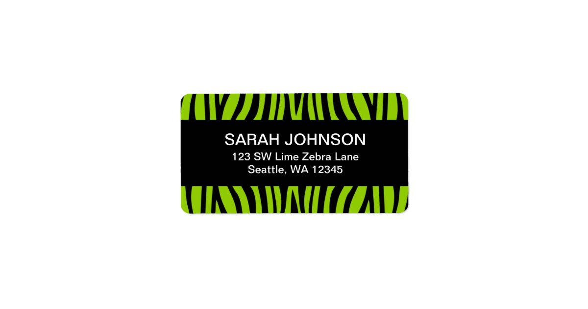 Lime Green and Black Zebra Return Address Label | Zazzle