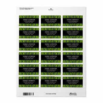 Lime Green and Black Zebra Return Address Label | Zazzle