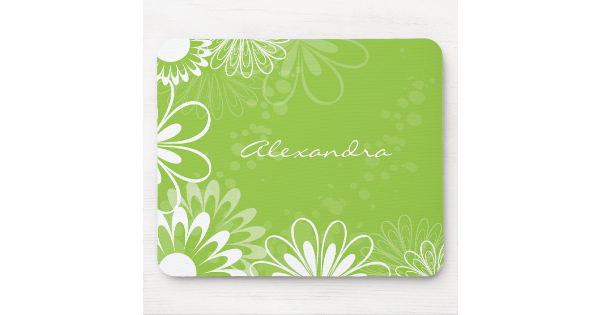 Lime Green and White Floral Mousepad | Zazzle