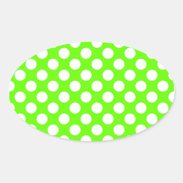 Lime Green and White Polka Dots Oval Sticker | Zazzle