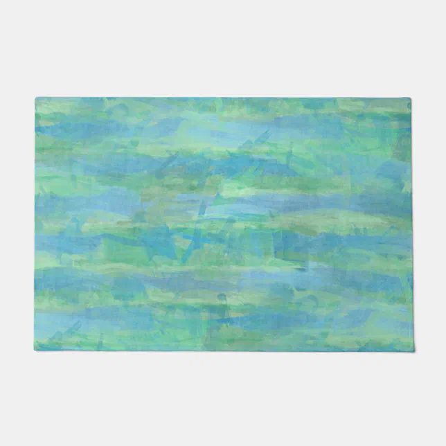 Lime Green Aqua Turquoise Blue Watercolor Stripes Doormat | Zazzle