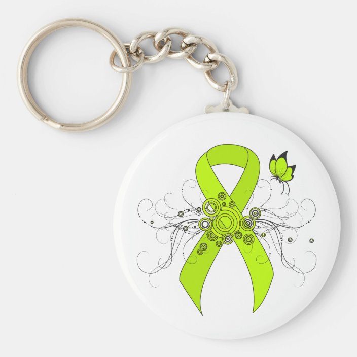 Lime Green Awareness Ribbon with Butterfly Keychain | Zazzle.com