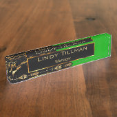 Lime Green, Black and Gold Marble Desk Name Plate | Zazzle