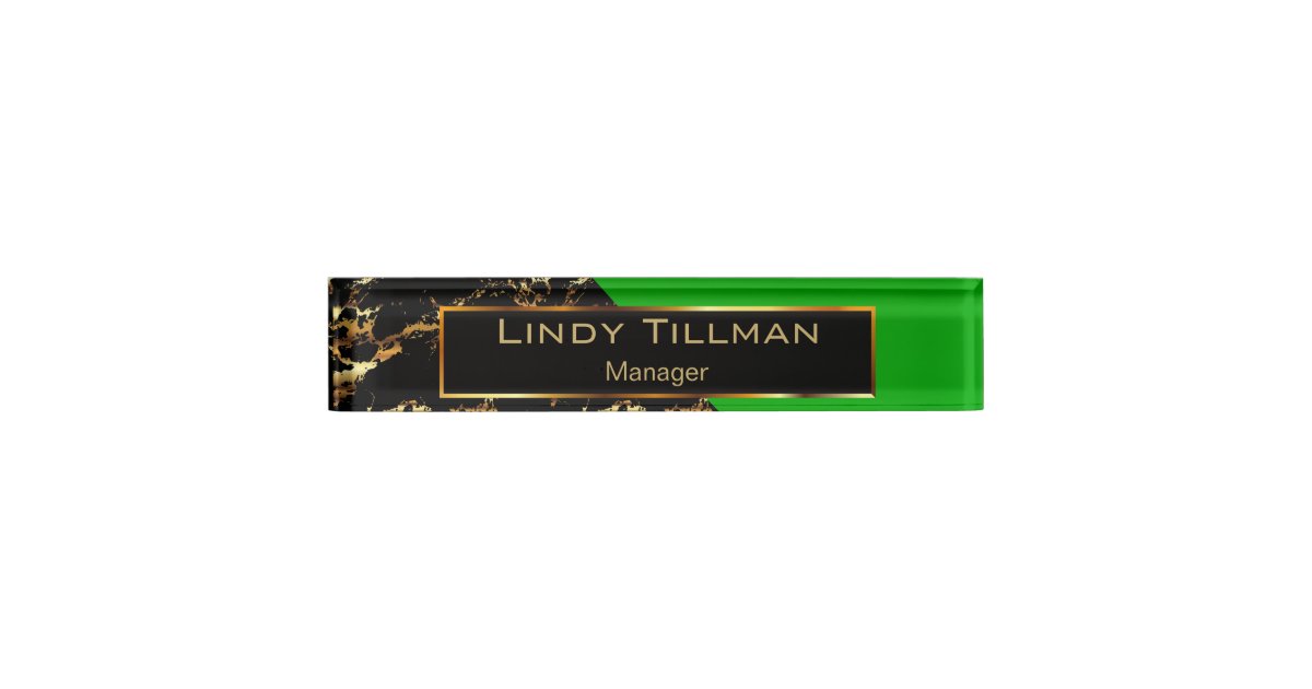 Lime Green, Black and Gold Marble Desk Name Plate | Zazzle