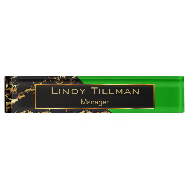 Lime Green, Black and Gold Marble Desk Name Plate | Zazzle