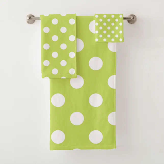 Lime Green Chartreuse & White Polka Dots Dot Bath Towel Set | Zazzle