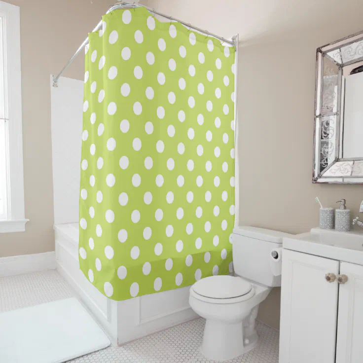 Lime Green Chartreuse & White Polka Dots Dot Shower Curtain | Zazzle