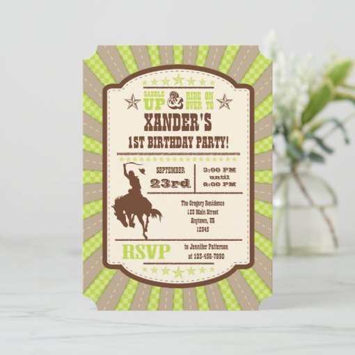 Lime Green Cowboy Rodeo Birthday Party Invitation | Zazzle