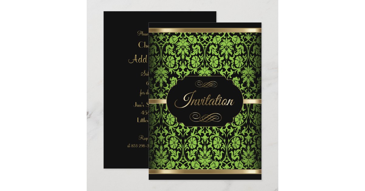 Lime Green Damask Party Celebration | DIY Text Invitation | Zazzle