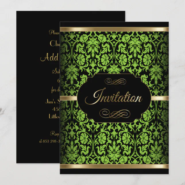 Lime Green Damask Party Celebration | DIY Text Invitation | Zazzle
