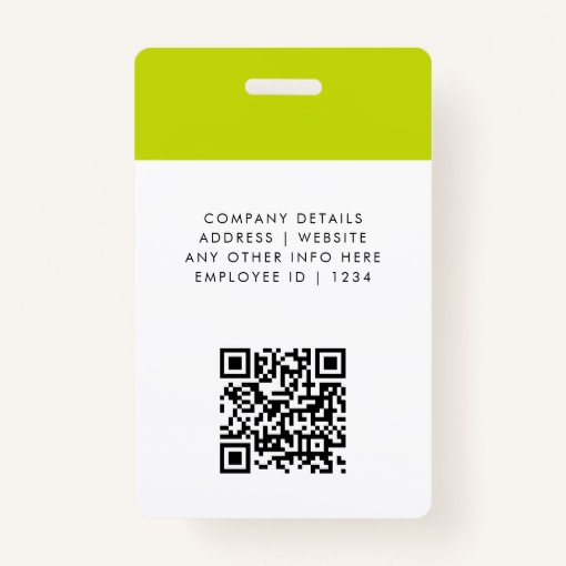 Lime Green ID | Modern Stylish Photo Name Logo QR Badge | Zazzle