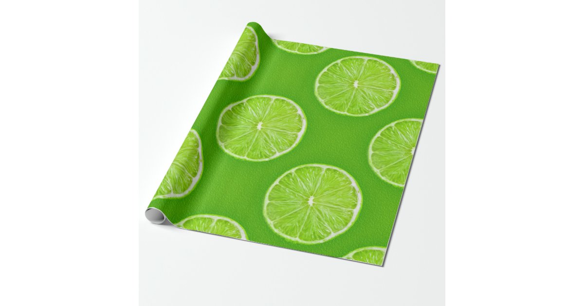 Lime Green Lemon Fruit Slice Wrapping Paper | Zazzle