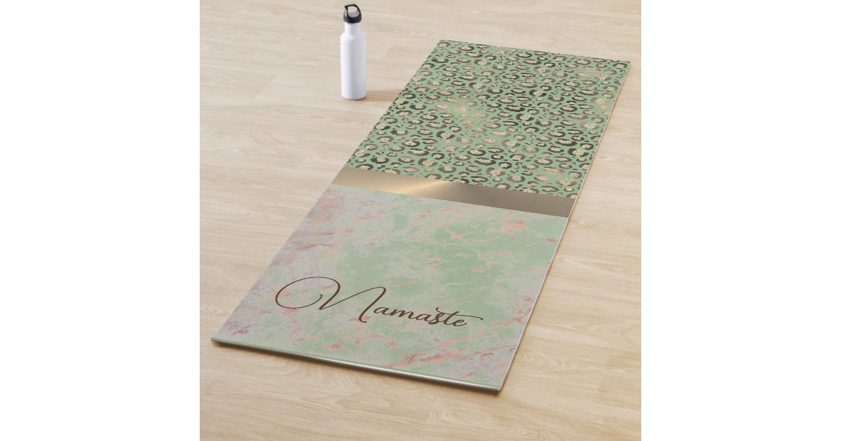 Lime Green Marble Glittery Leopard Namaste Yoga Mat | Zazzle