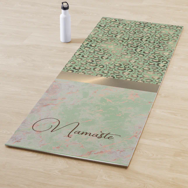 Lime Green Marble Glittery Leopard Namaste Yoga Mat | Zazzle