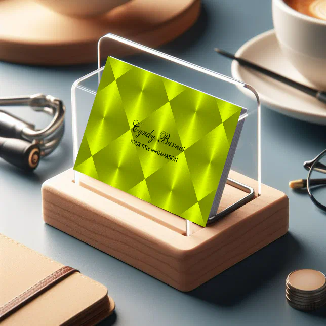 Lime Green Metallic Look Diamond Tiles Business Card | Zazzle