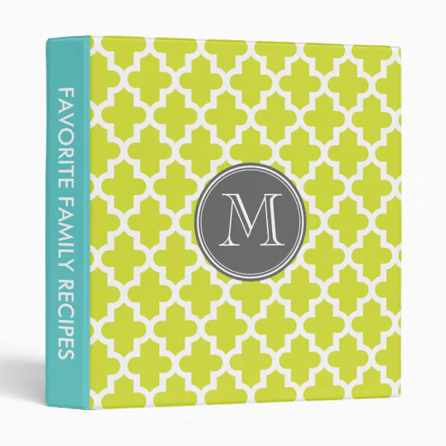 Lime Green Modern Moroccan Pattern Custom Monogram Binder | Zazzle