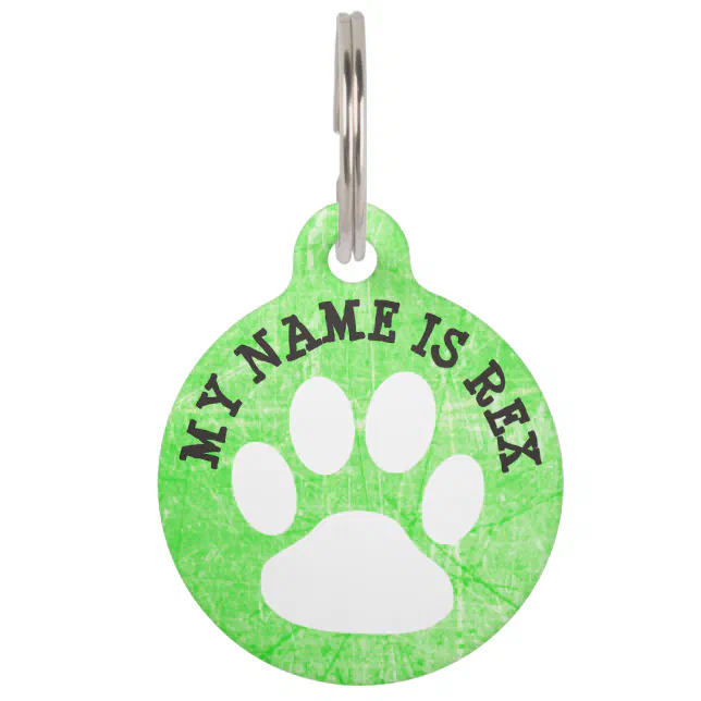 Lime Green Paw Print Dog Name Tag and Phone Number | Zazzle