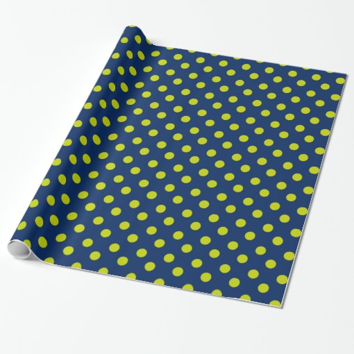 Lime Green Polka Dots on Navy Blue Wrapping Paper | Zazzle