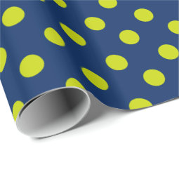 Lime Green Polka Dots on Navy Blue Wrapping Paper | Zazzle