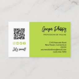Lime Green QR Code Photo Social Media Icons Business Card | Zazzle
