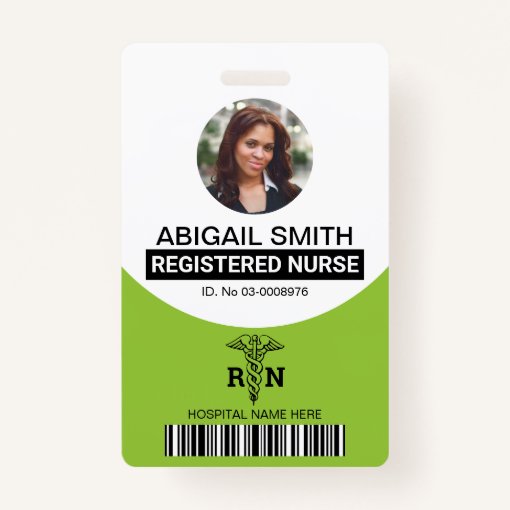 Lime green Registered nurse photo template Badge | Zazzle