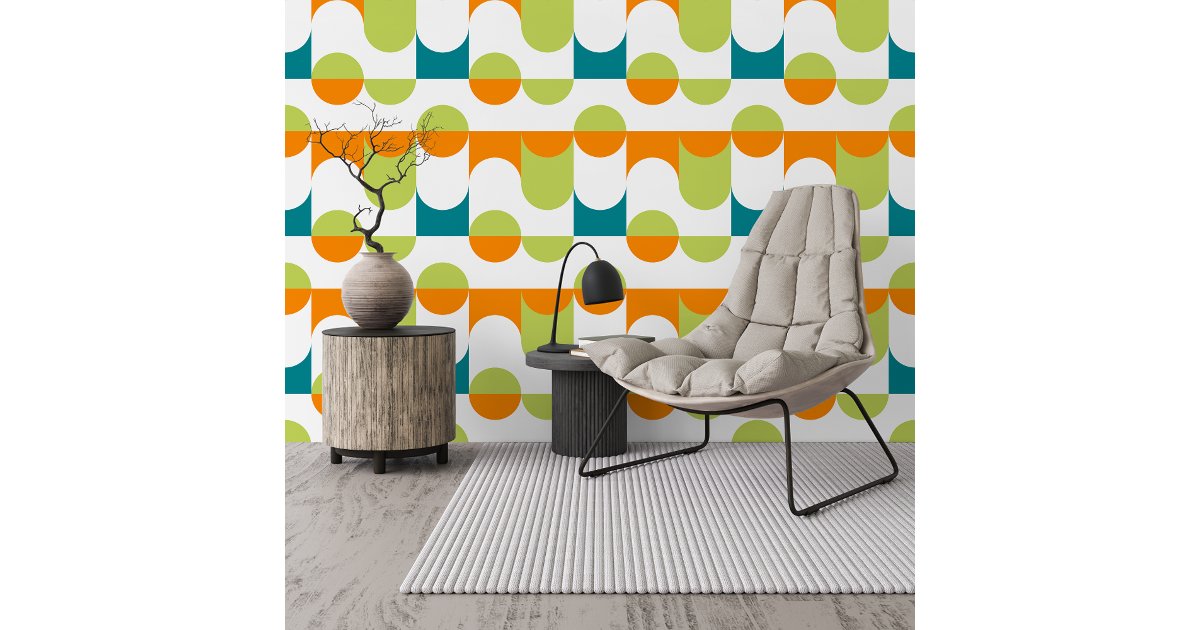 Lime Green Teal Blue Orange White Circles Pattern Wallpaper | Zazzle