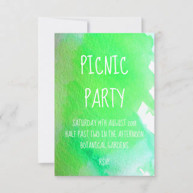 Lime green watercolor modern picnic party invitation | Zazzle