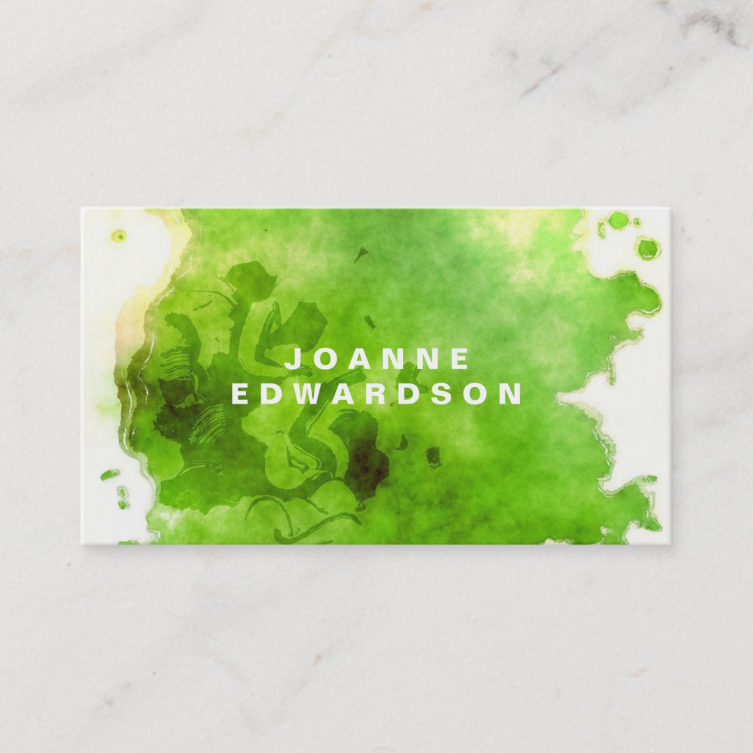 Lime green watercolor splatter splash professional business card | Zazzle