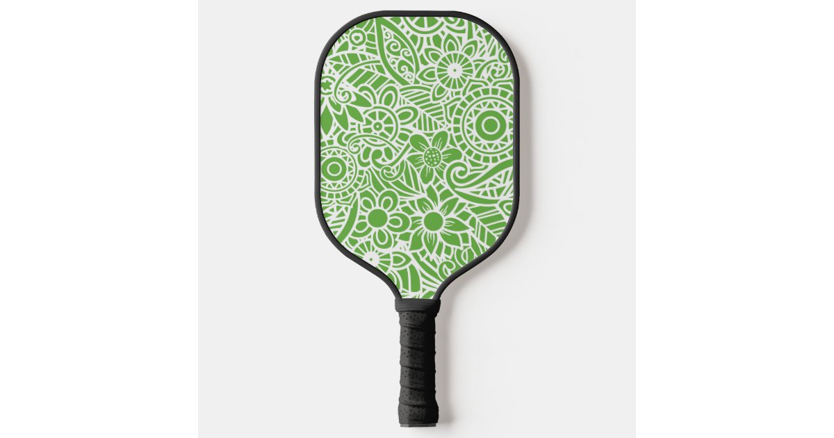 Lime Green & White Abstract Floral Hawaiian Pickleball Paddle | Zazzle