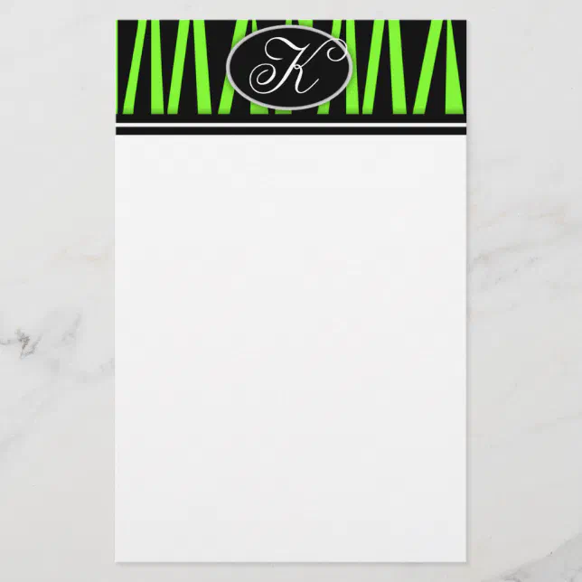 Lime Green Zebra Stripes Monogrammed Stationery | Zazzle