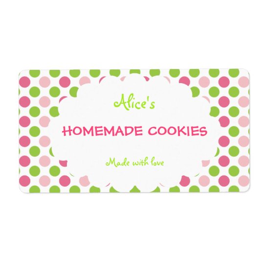 Lime&Pink Polka Dot Personalized Homemade Cookies Label | Zazzle.com