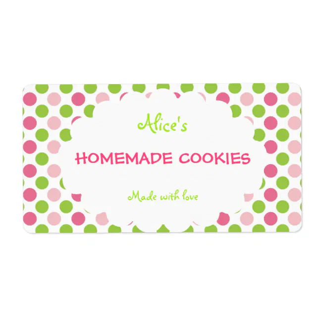 Lime&Pink Polka Dot Personalized Homemade Cookies Label | Zazzle