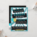 Limo Party VIP Pass Teal & gold Glitter invitation | Zazzle
