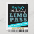 Limo Party VIP Pass Teal & gold Glitter invitation | Zazzle